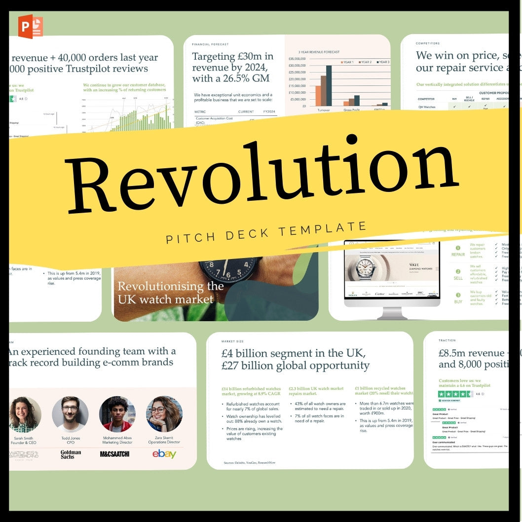 Revolution Pitch Deck Template | Sequoia Model PPTX | PitchBuilder